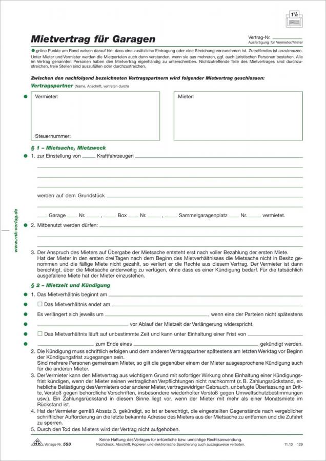 RNK Verlag Vordruck ´Mietvertrag für Garagen, DIN A4 | limuno.com Büro ...